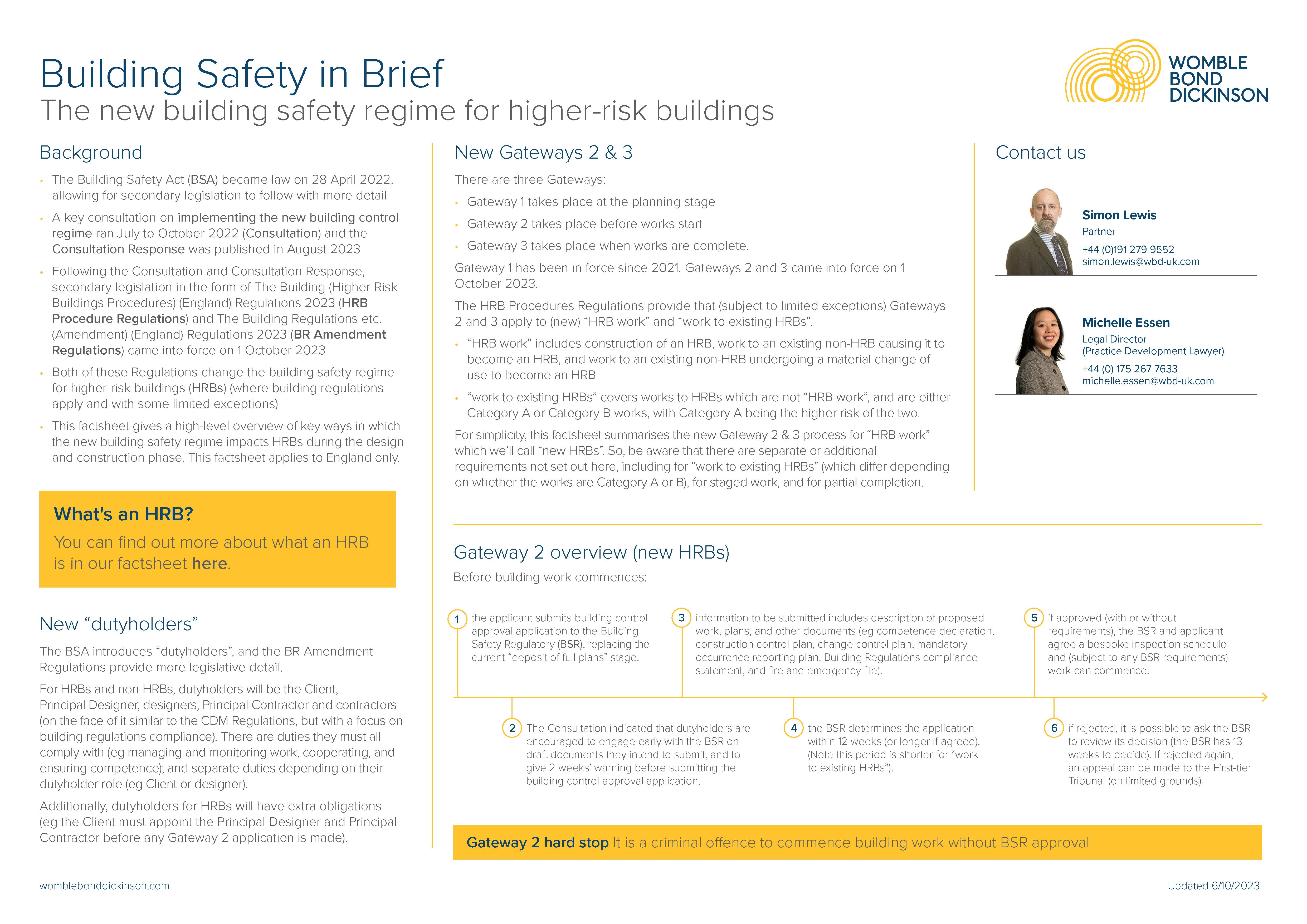 New regime for higher-risk buildings | Factsheet | Womble Bond Dickinson