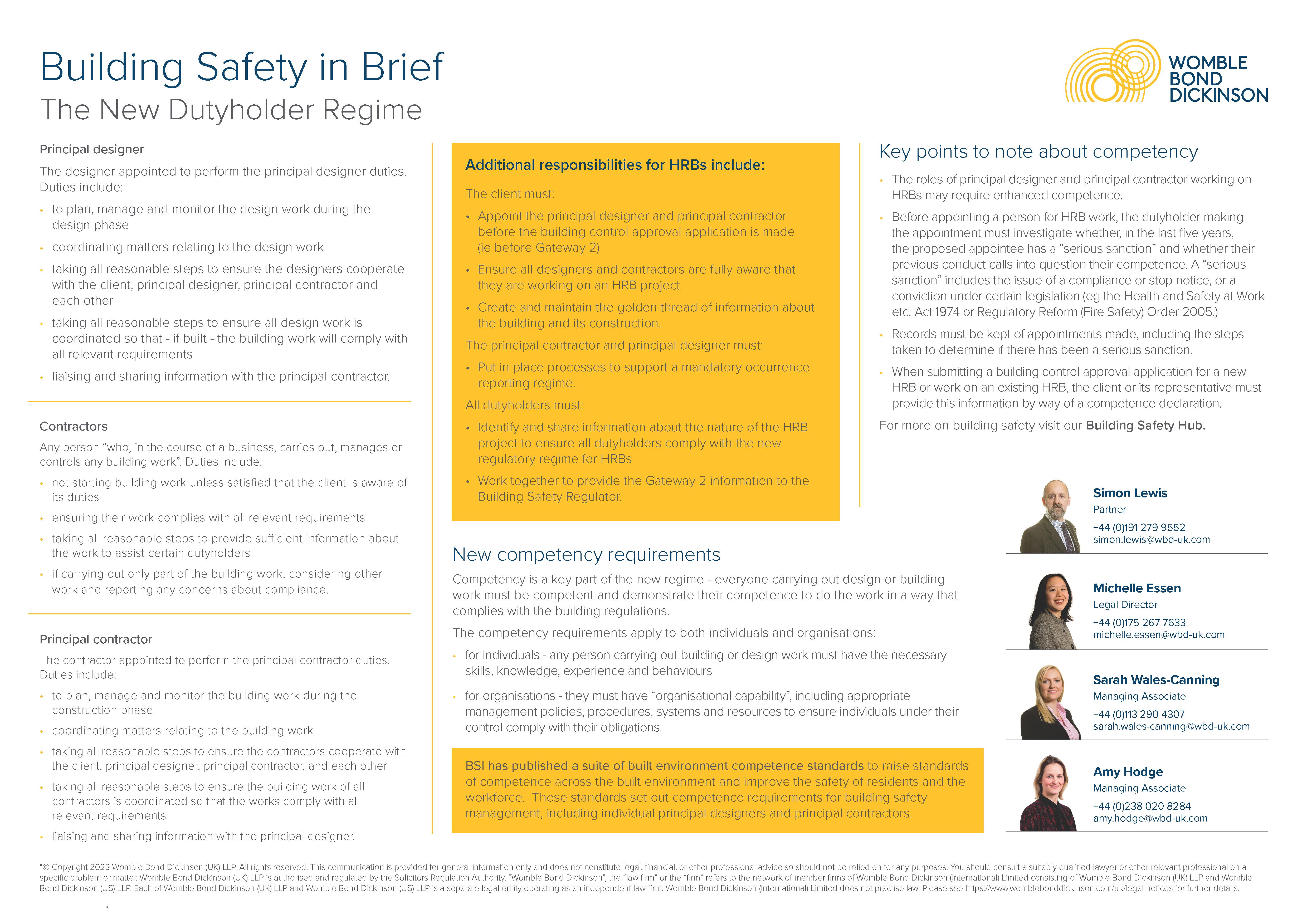 Building safety in brief: the new dutyholder regime | Womble Bond Dickinson
